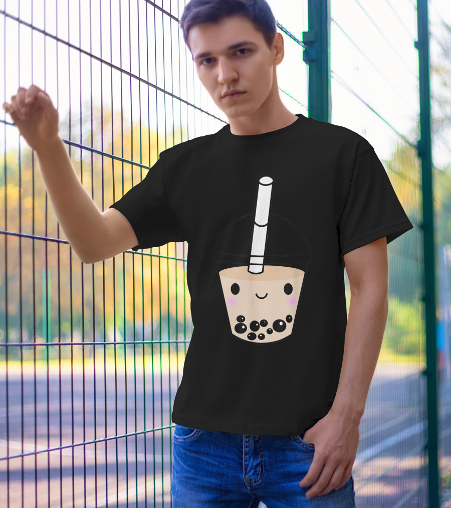 Cute Kawaii Boba Milk Tea Lover With Smiling Bubble Face T-Shirt