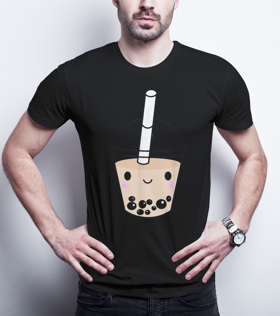 Cute Kawaii Boba Milk Tea Lover With Smiling Bubble Face T-Shirt