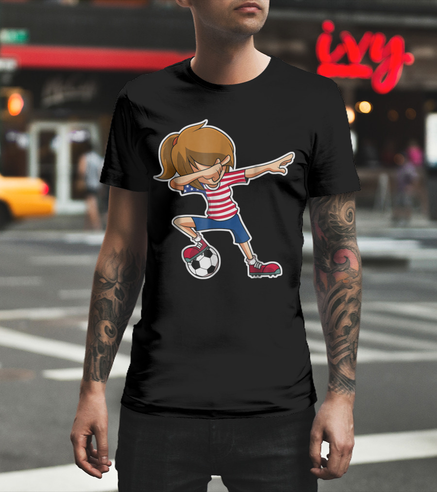 USA Soccer Girl Dabbing Pose With American Flag Jersey T-Shirt