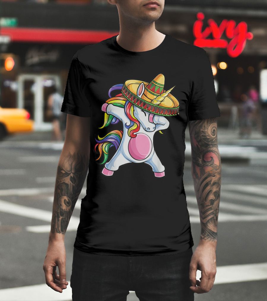 Dabbing Unicorn With Sombrero Cinco De Mayo T-Shirt