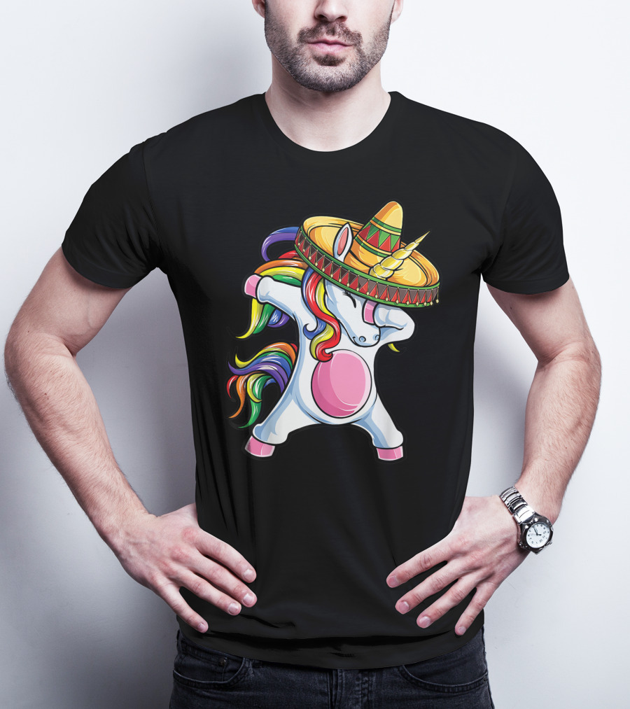Dabbing Unicorn With Sombrero Cinco De Mayo T-Shirt