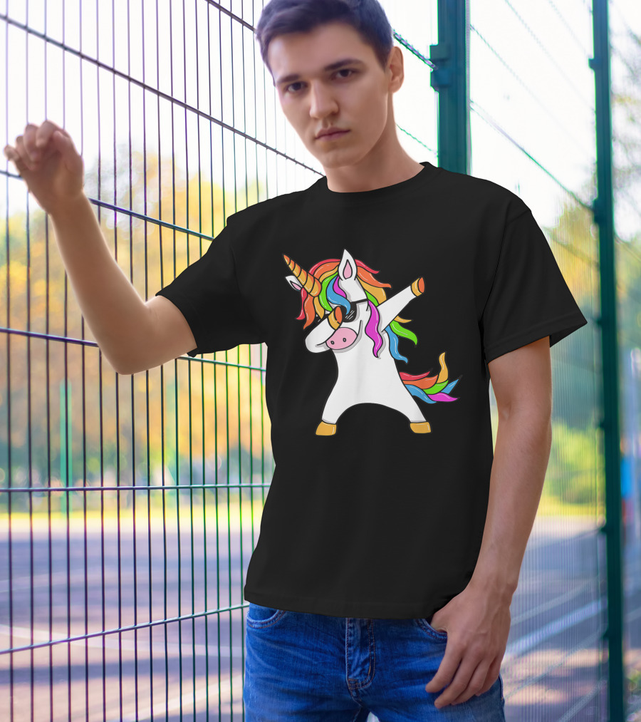 Dabbing Unicorn Rainbow Hair Dab Pose T-Shirt
