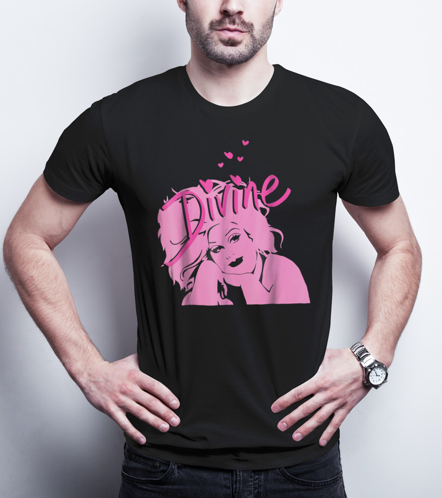 DIVINE John Waters Female Trouble Pink Portrait With Hearts T-Shirt