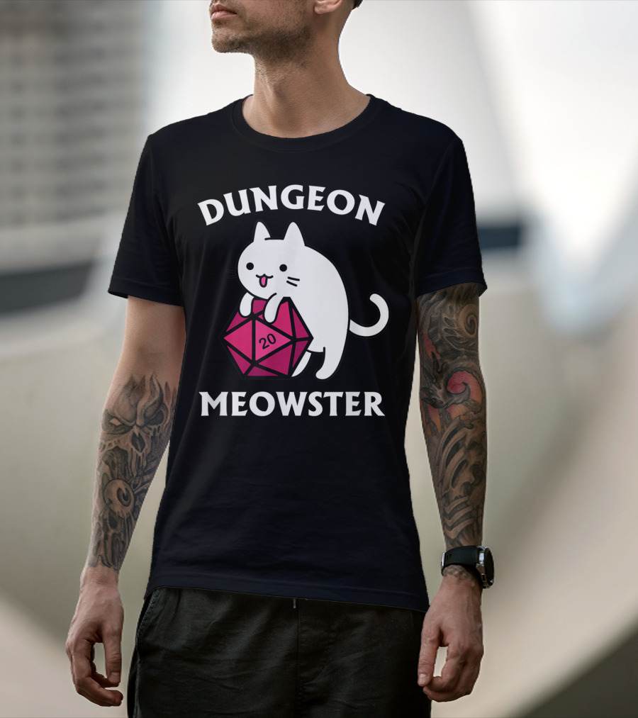 Dungeon Meowster Cat Hugging D20 Dice For Funny DnD Tabletop Gamer T-Shirt