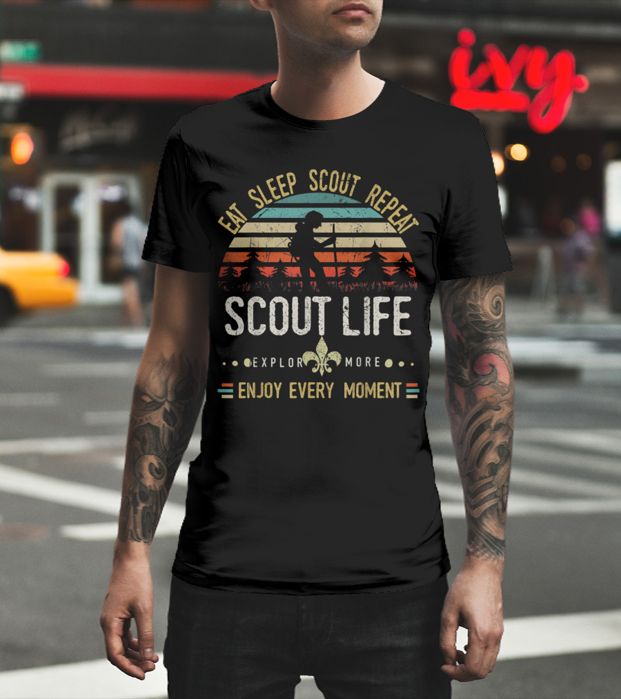 Eat Sleep Scout Repeat Scout Life Explore More Enjoy Every Moment Vintage Scouting T-Shirt