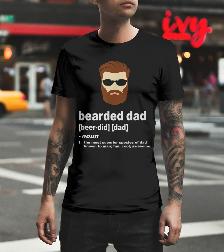 Bearded Dad Definition Funny Cool Awesome Brown Hair Dad T-Shirt