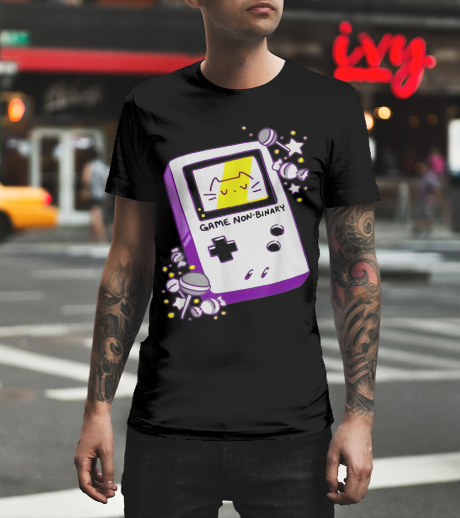 GAME NON BINARY Handheld Console With Cat And Stars T-Shirt