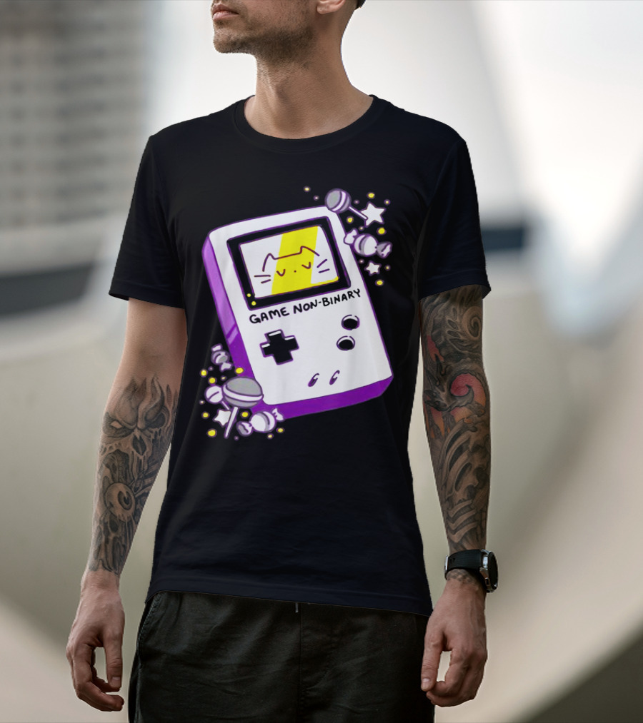 GAME NON BINARY Handheld Console With Cat And Stars T-Shirt