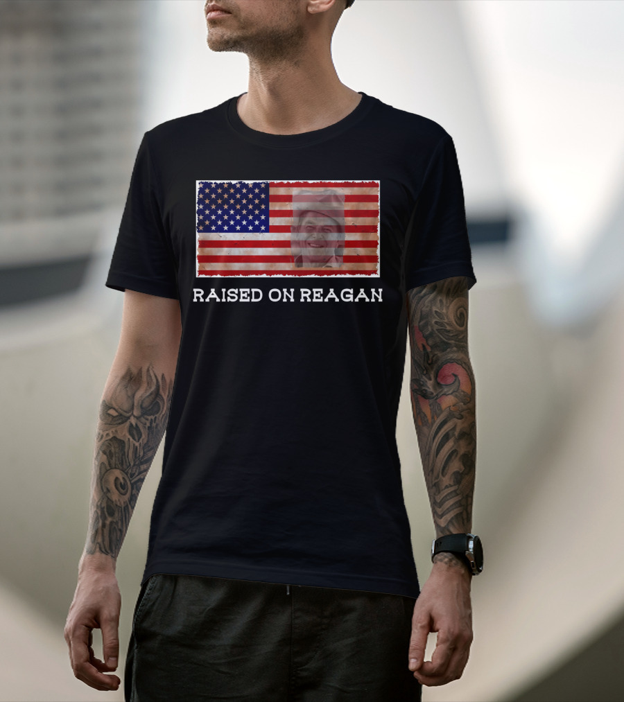 Raised On Reagan American Flag T-Shirt