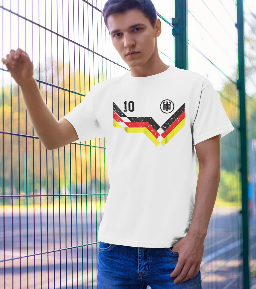 Deutschland Retro Soccer Jersey Number 10 With German Eagle Emblem T-Shirt