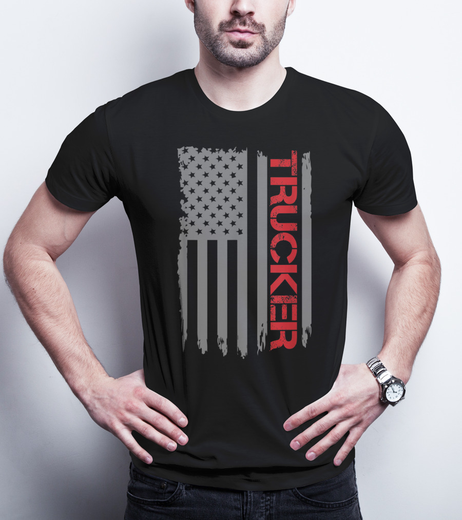 American Flag Trucker Retro Truck Driver T-Shirt