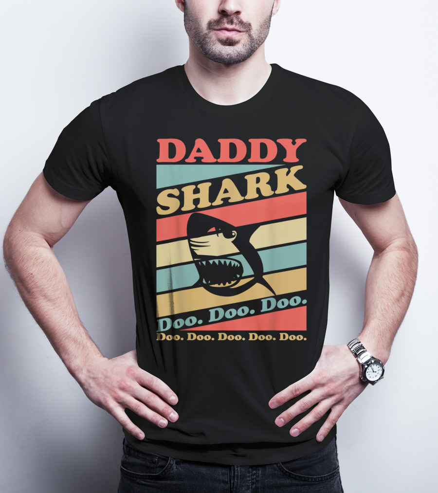 DADDY SHARK Doo Doo Doo Doo Doo Doo Retro Vintage Stripes T-Shirt