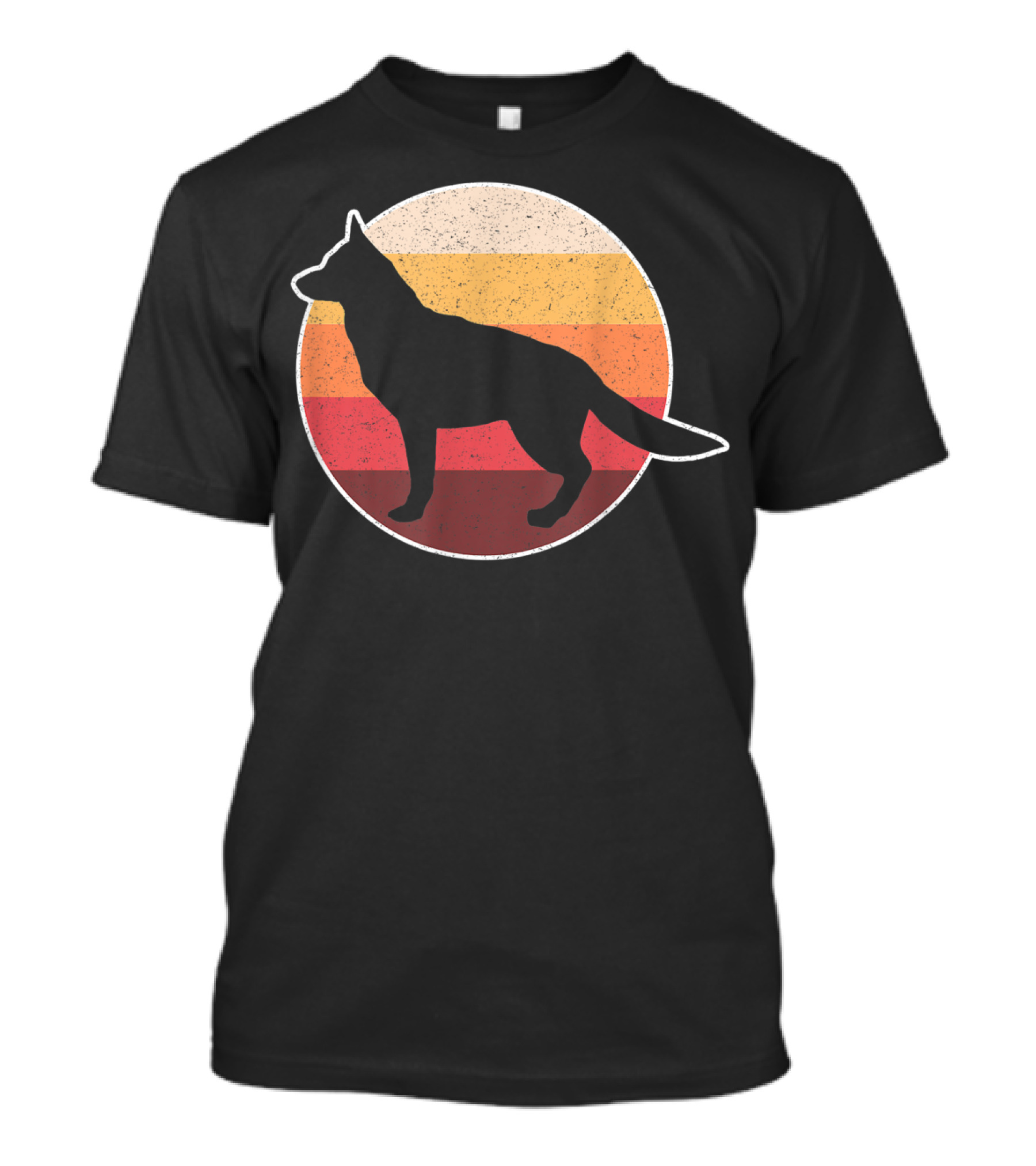 Vintage German Shepherd Silhouette With Retro Sunset Stripes T-Shirt
