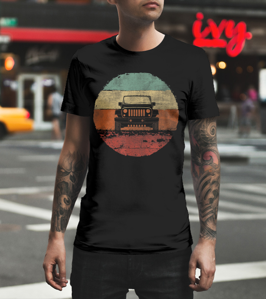 Retro Vintage Jeeps Off Road Adventure Classic Stripes Iconic 4x4 Vehicle T-Shirt