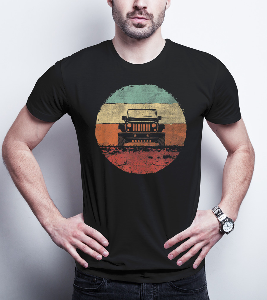 Retro Vintage Jeeps Off Road Adventure Classic Stripes Iconic 4x4 Vehicle T-Shirt