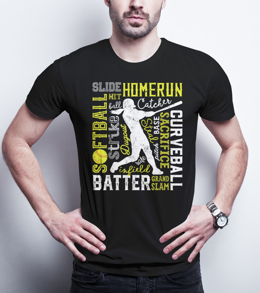 Softball Batter Pitch Homerun Curveball Slide Catcher Strike Grand Slam T-Shirt