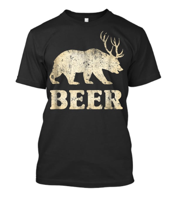 Vintage Bear Deer Beer Funny Retro Mashup T-Shirt
