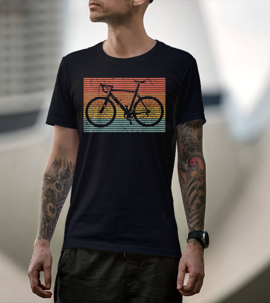 Racing Bicycle Road Bike Racer Uniqu Vintage Sunset Stripe T-Shirt