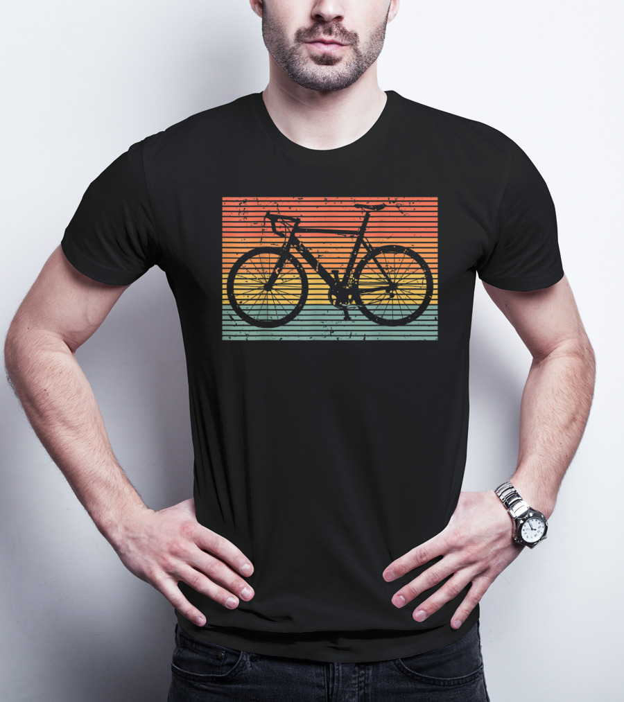 Racing Bicycle Road Bike Racer Uniqu Vintage Sunset Stripe T-Shirt