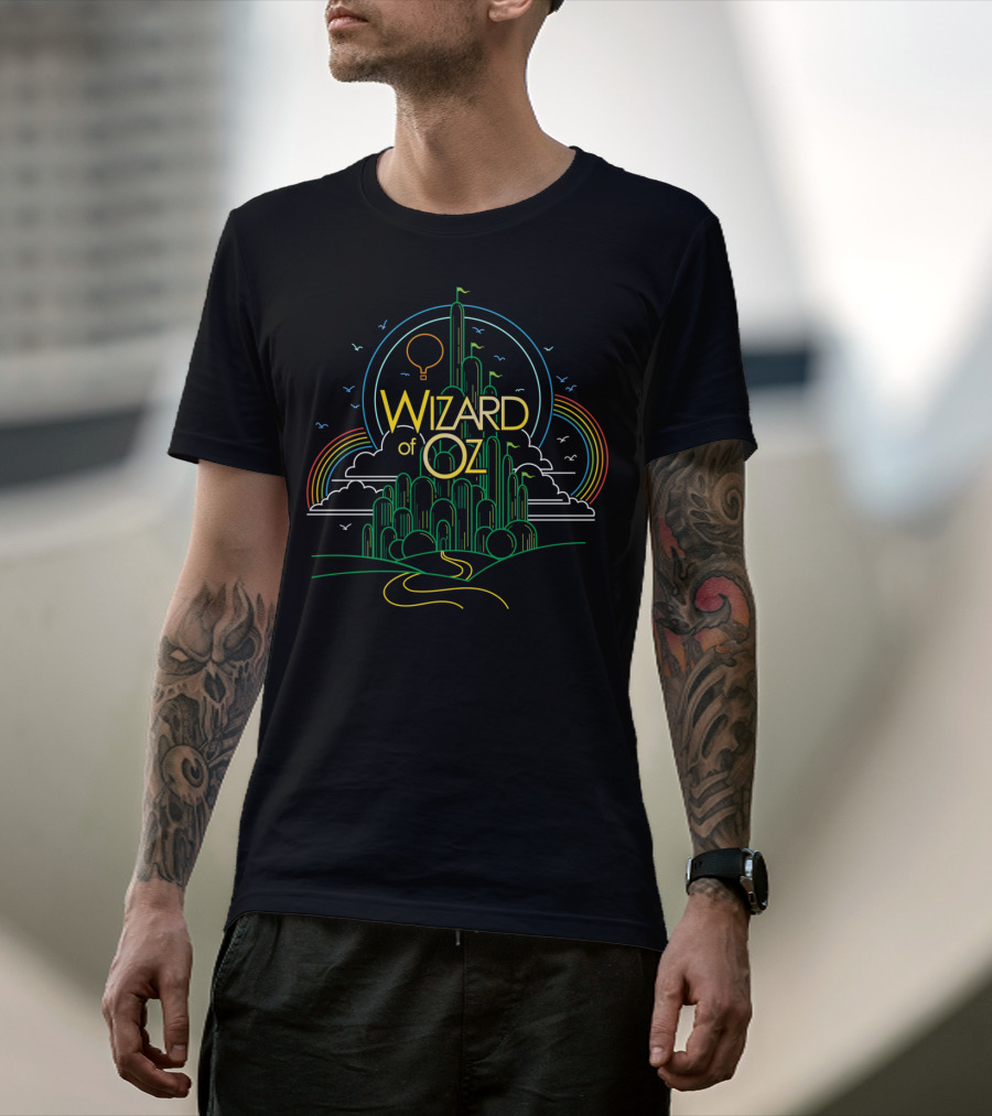 Wizard Of Oz Emerald City Line Drawing With Rainbow Elements T-Shirt