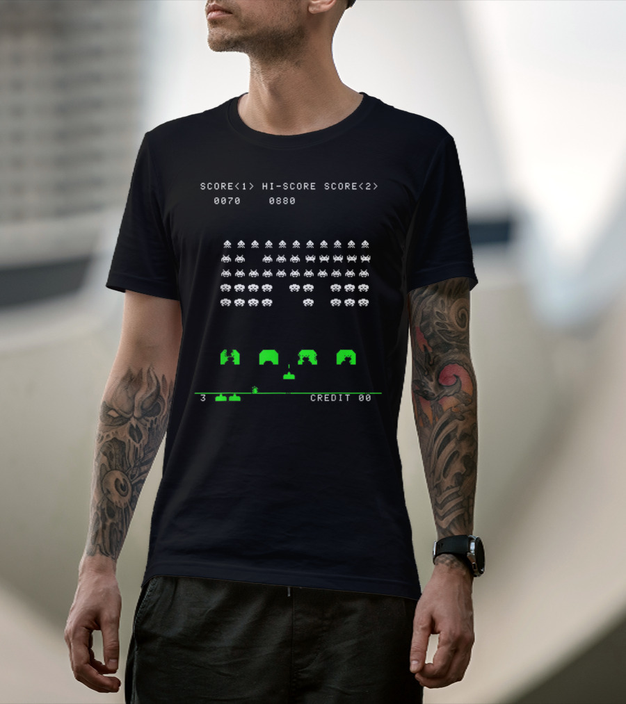 Cool Space Nerd Invaders Score Screen Gaming Retro Classic T-Shirt