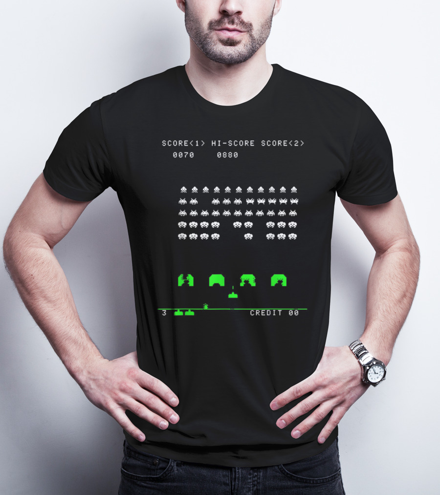 Cool Space Nerd Invaders Score Screen Gaming Retro Classic T-Shirt