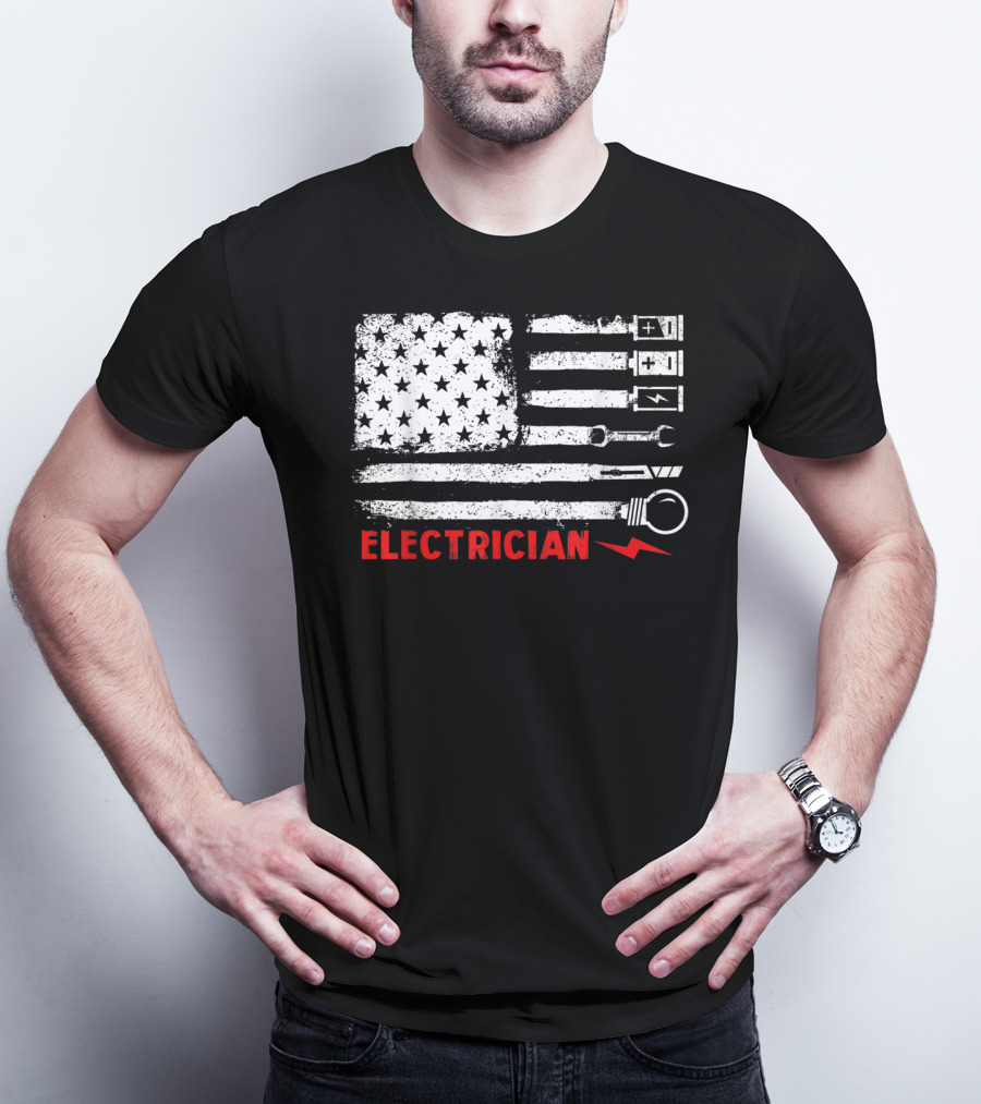 American Flag Electrician With Tools And Symbols T-Shirt