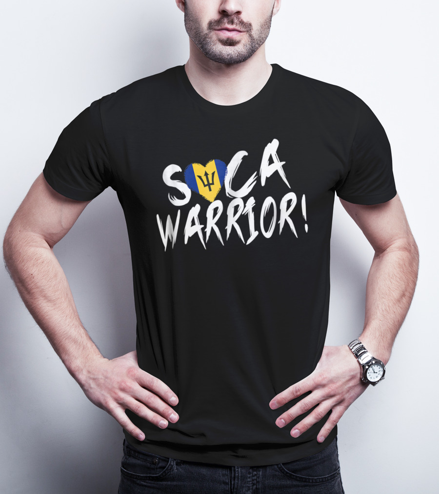 Soca Warrior Barbados Flag Heart West Indian Carnival Fete T-Shirt