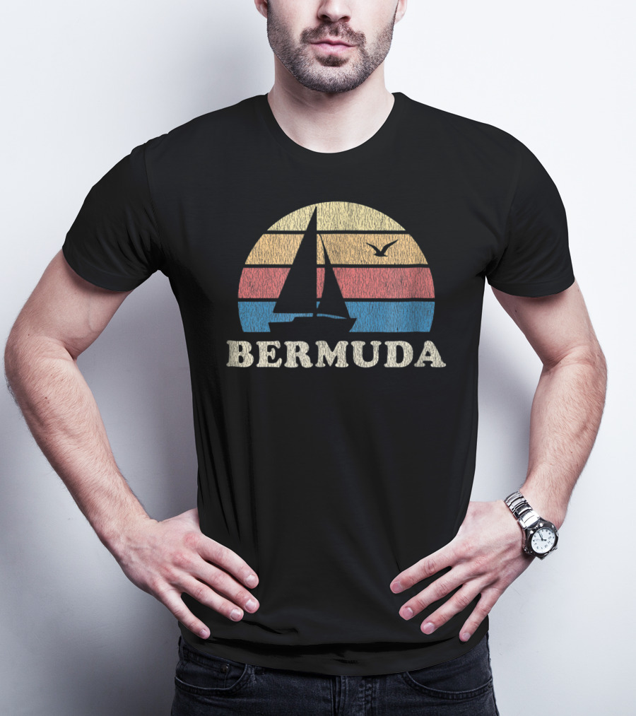 Bermuda 70s Vintage Sailboat Sunset Throwback T-Shirt