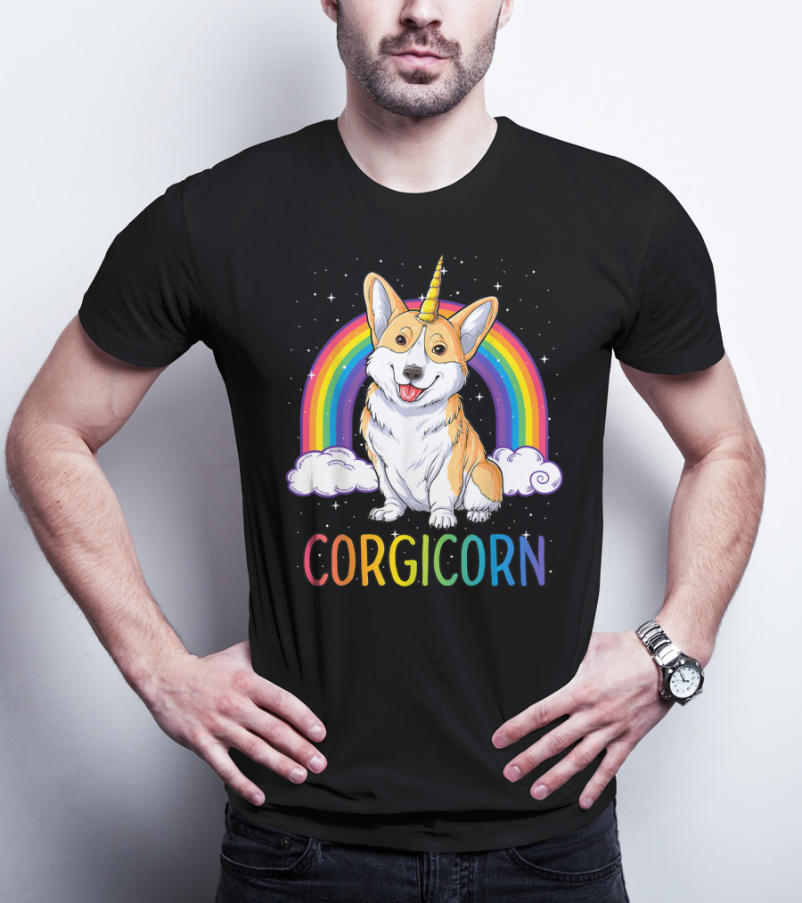 Corgicorn Corgi Unicorn Rainbow Galaxy Stars Clouds T-Shirt