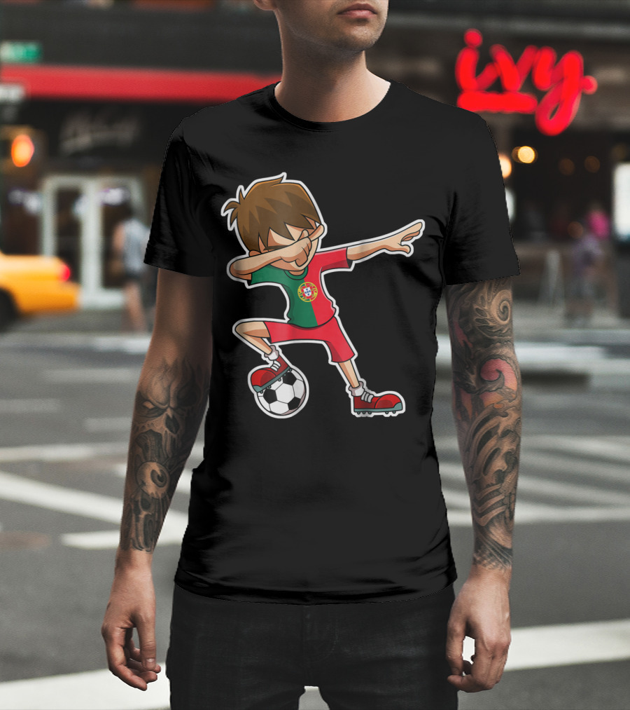 Dabbing Soccer Boy With Portugese Flag And Soccer Ball T-Shirt