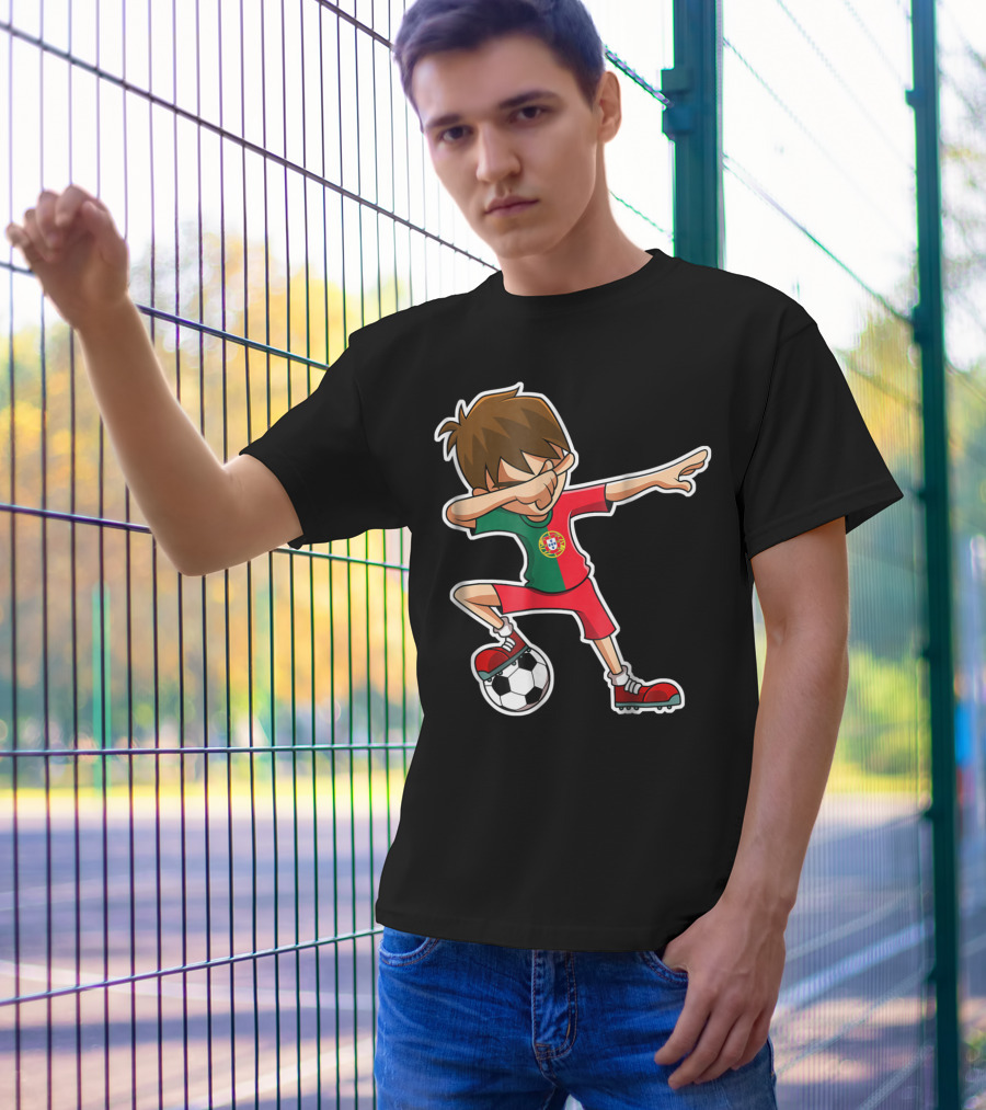 Dabbing Soccer Boy With Portugese Flag And Soccer Ball T-Shirt