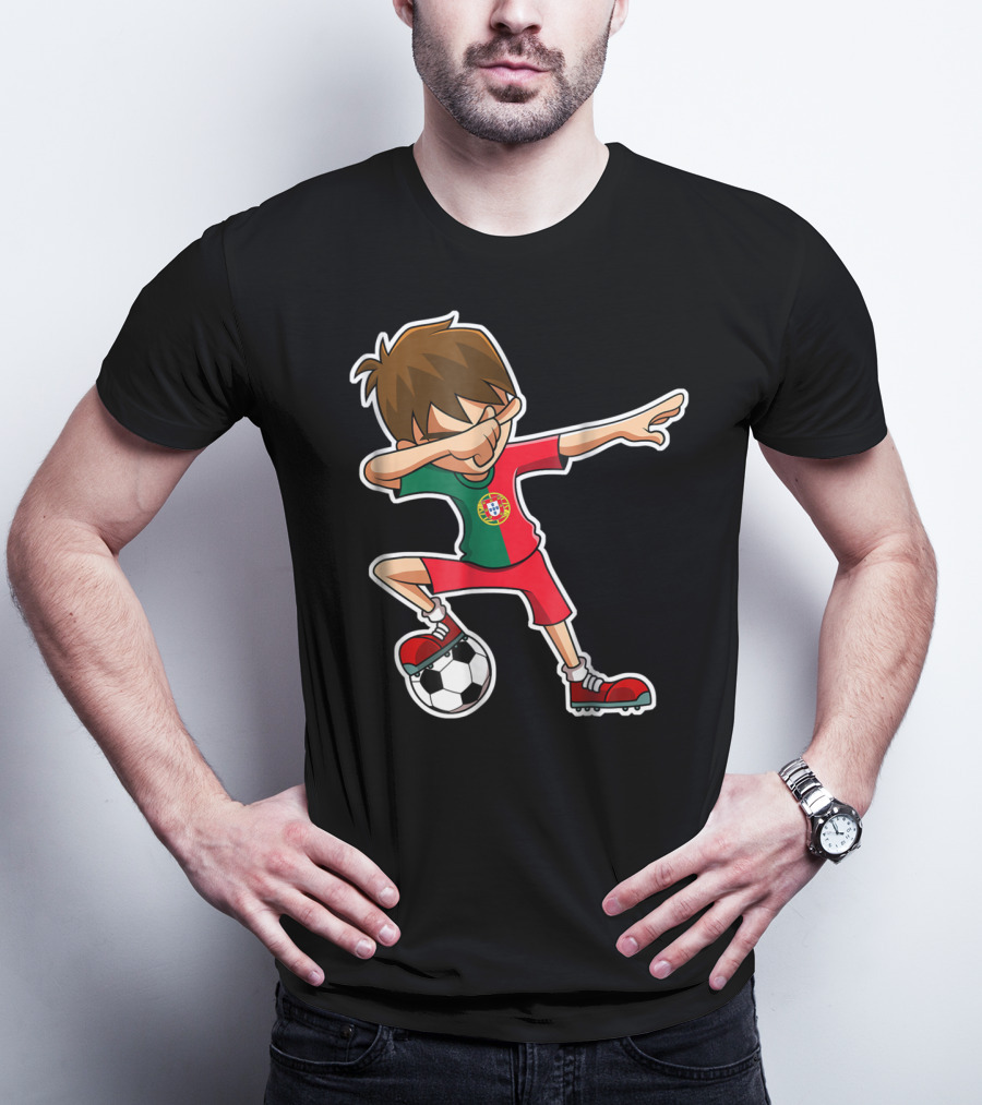 Dabbing Soccer Boy With Portugese Flag And Soccer Ball T-Shirt