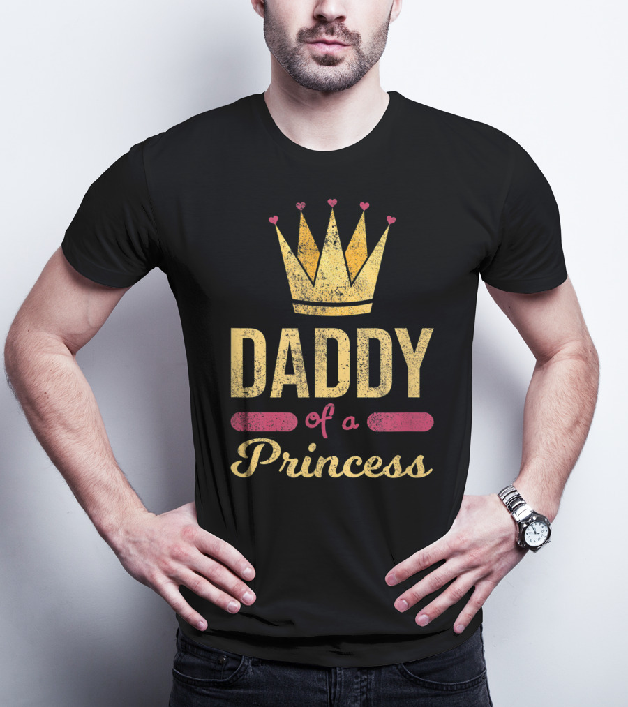 Daddy Of A Princess Funny Dad Cute Crown Hearts T-Shirt