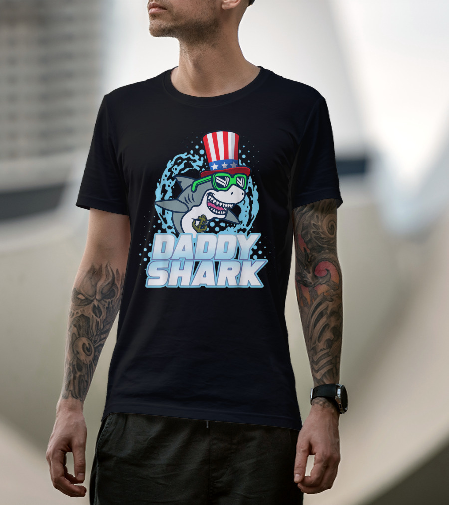Daddy Shark Fourth Of July Doo Doo Doo Uncle Sam Hat T-Shirt