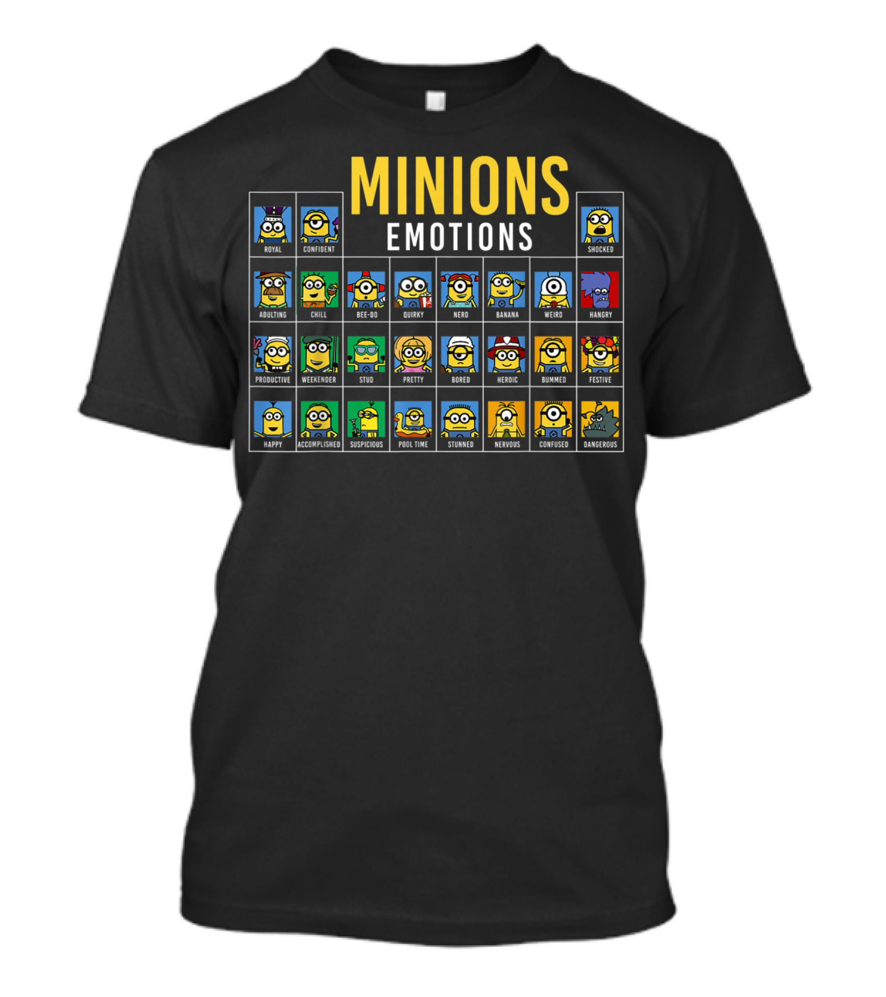 Minions Emotions Chart Featuring Despicable Me Characters T-Shirt