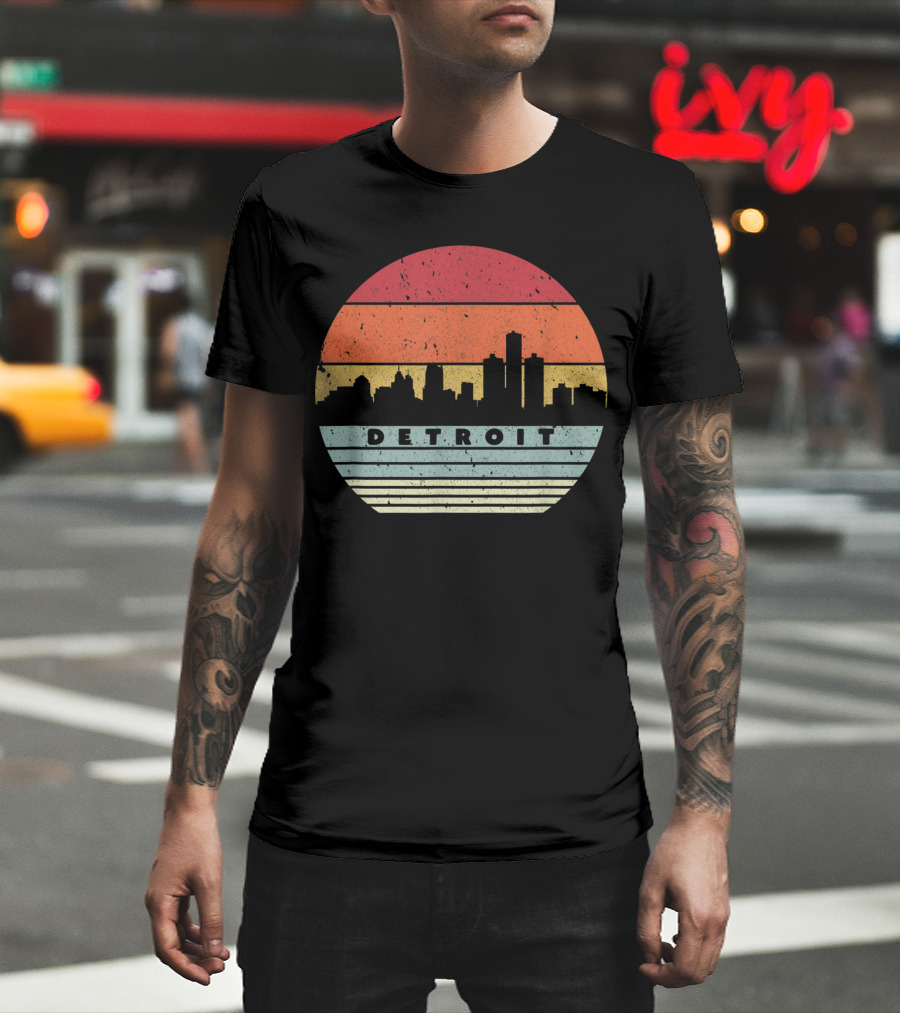 Detroit Skyline Retro Souvenir USA T-Shirt