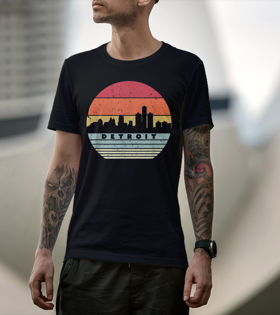 Detroit Skyline Retro Souvenir USA T-Shirt