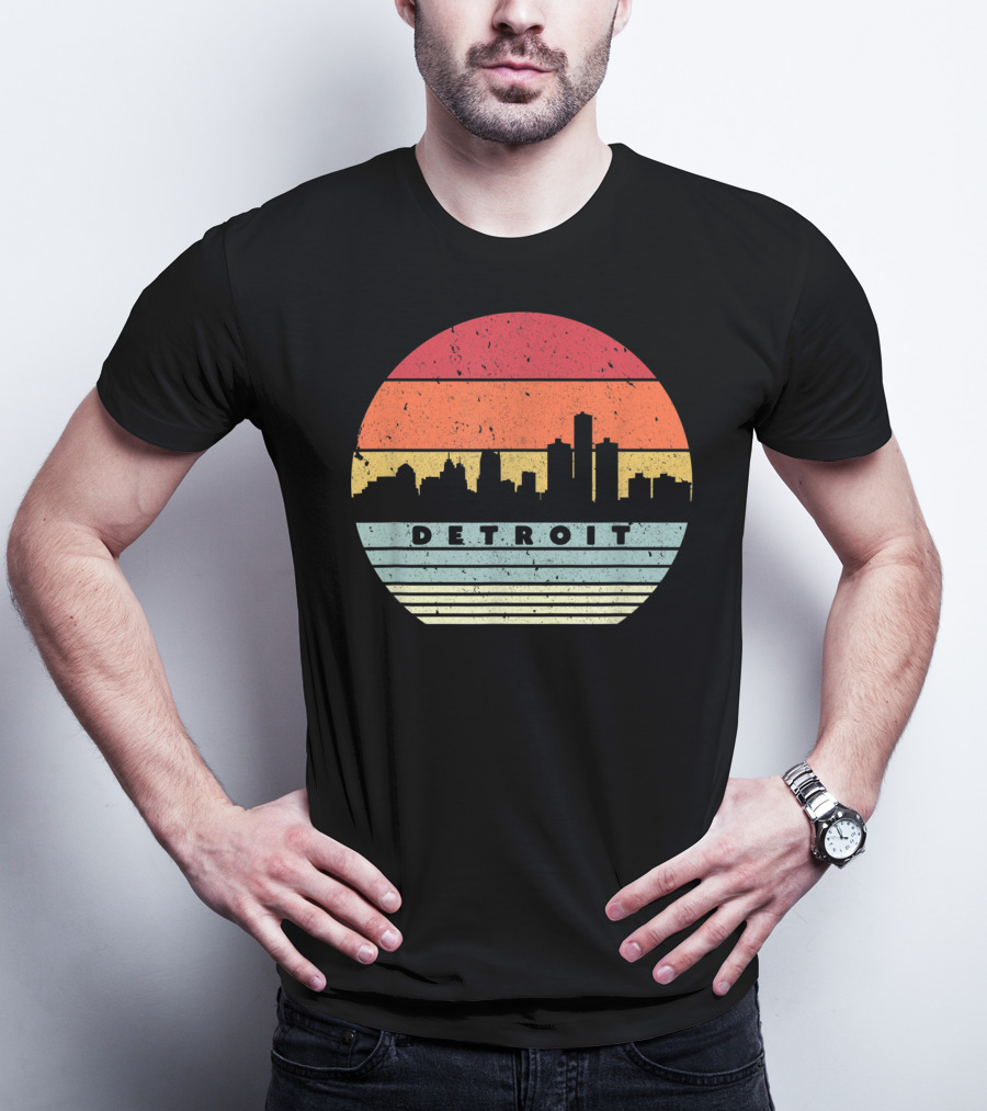 Detroit Skyline Retro Souvenir USA T-Shirt