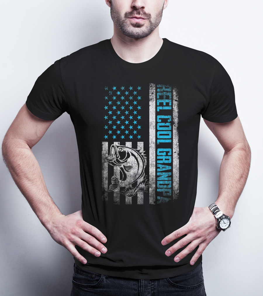Father's Day Reel Cool Grandpa Fishing American Flag T-Shirt