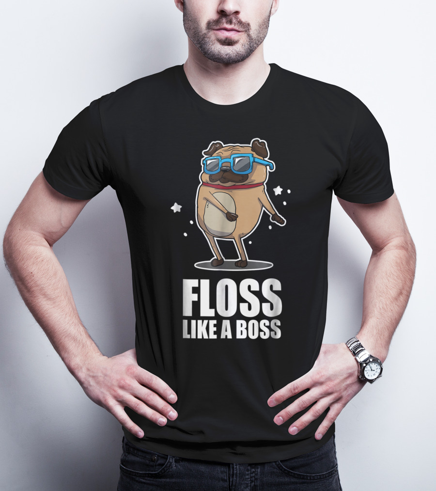 Floss Like A Boss Pug In Blue Sunglasses Floss Dance T-Shirt