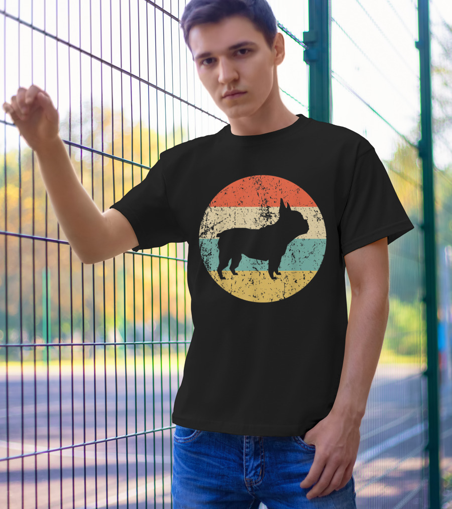 Retro French Bulldog Silhouette Vintage Circle T-Shirt