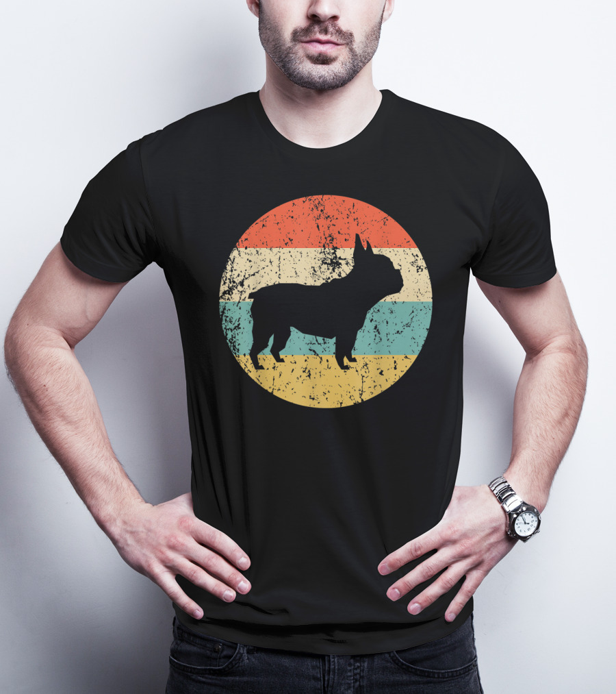 Retro French Bulldog Silhouette Vintage Circle T-Shirt