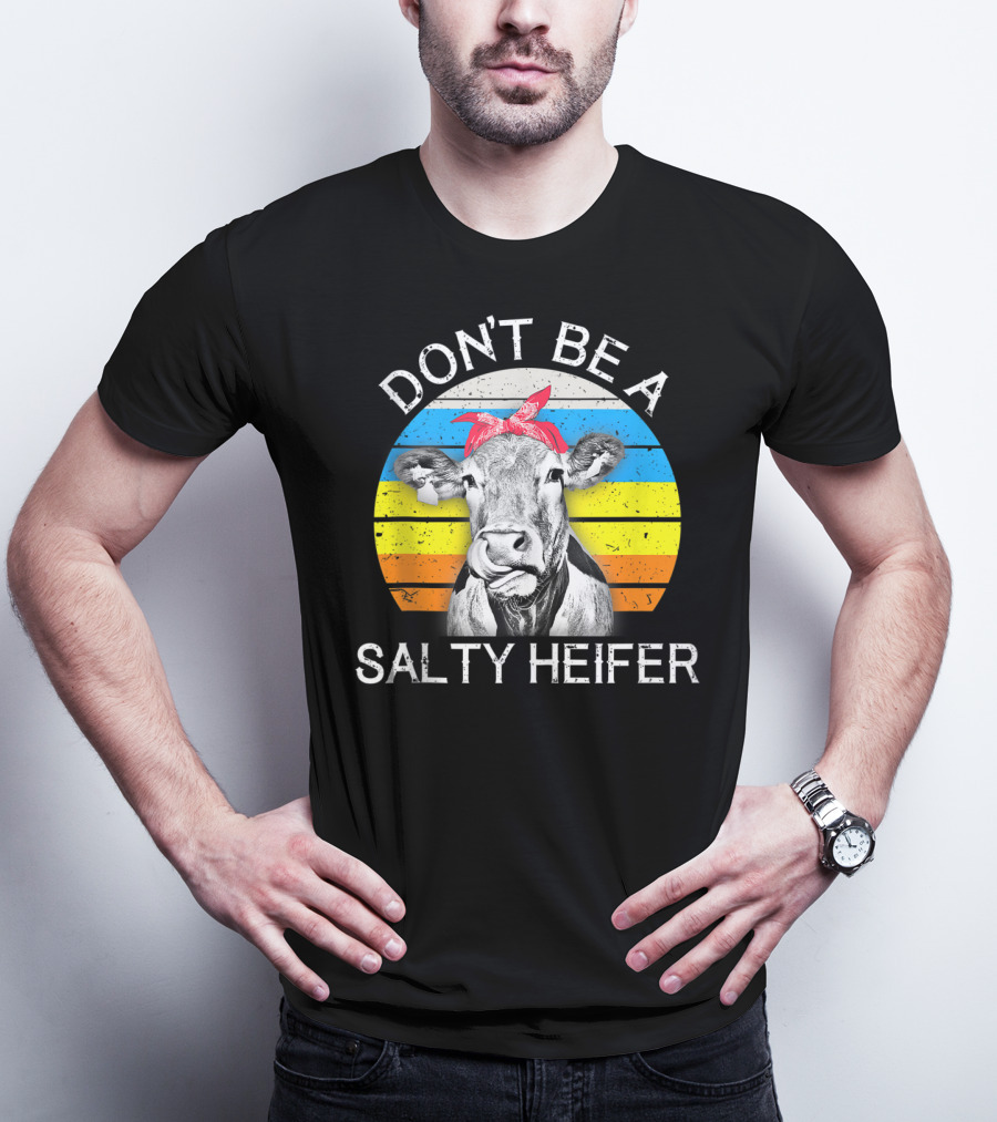 Don't Be A Salty Heifer Funny Cow Retro Stripe T-Shirt