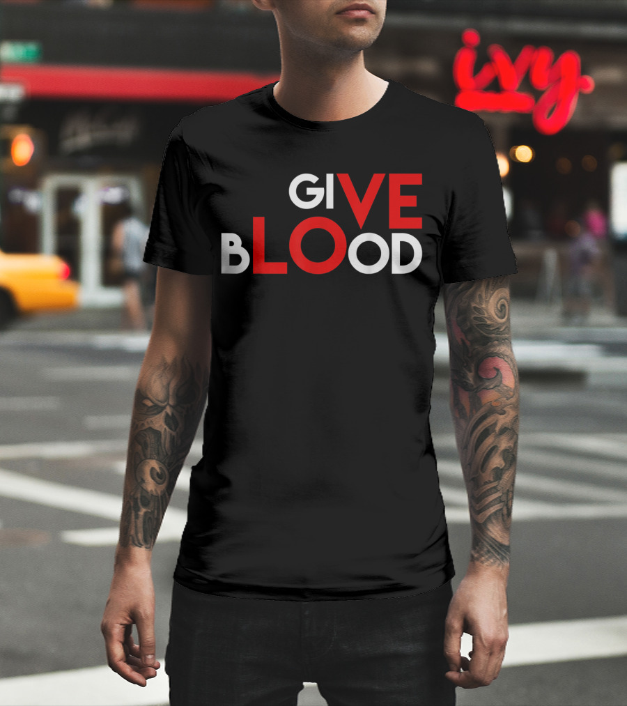 Give Blood Red White LOVE Typography World Blood Donation Day T-Shirt