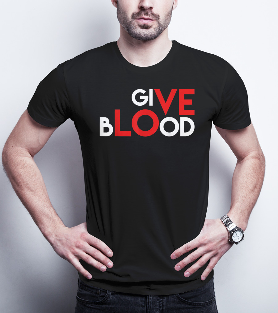 Give Blood Red White LOVE Typography World Blood Donation Day T-Shirt