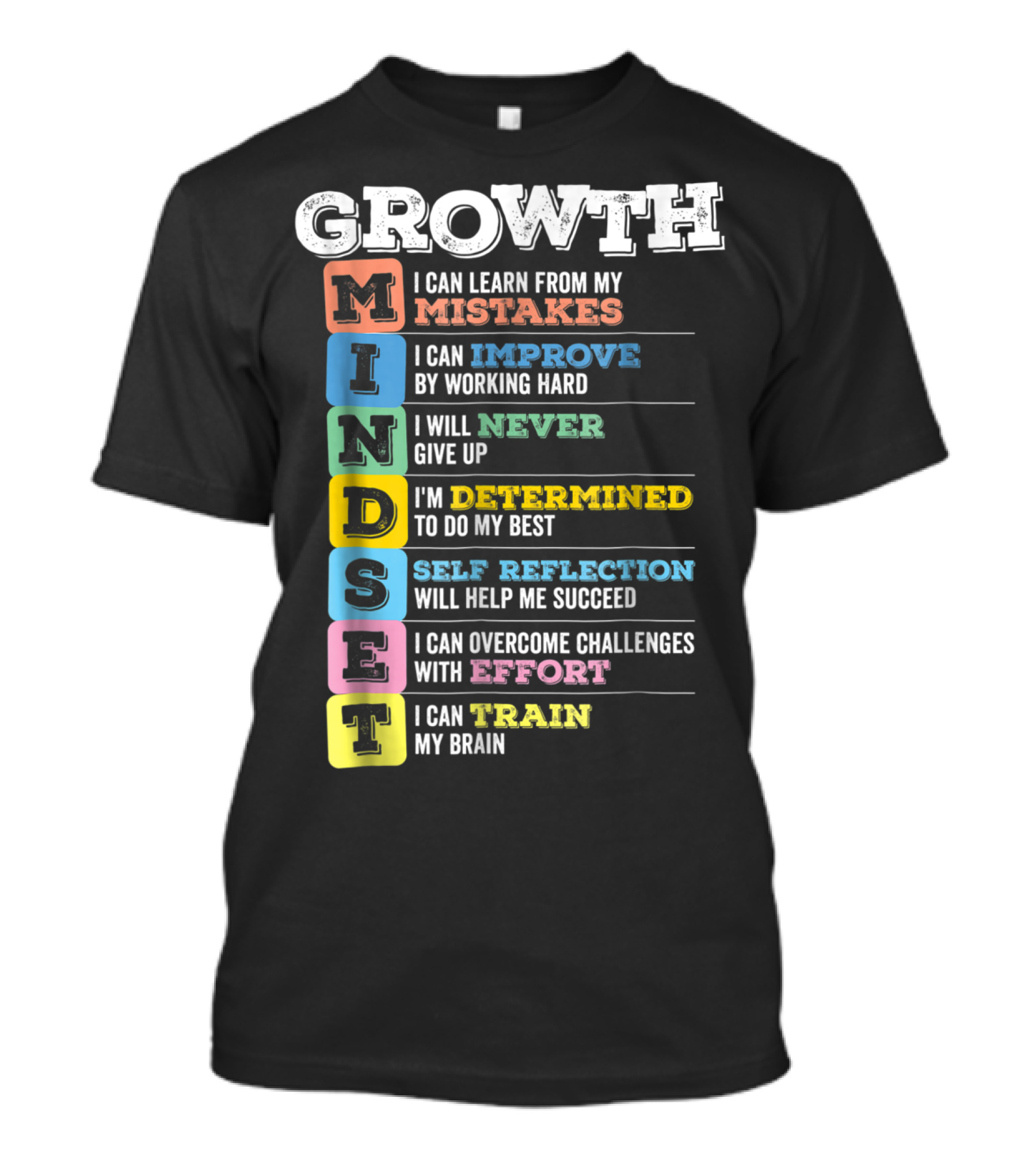 Growth Mindset Classroom Brain Motivation Mistakes Improve Never Determined Self Reflection Effort Train T-Shirt