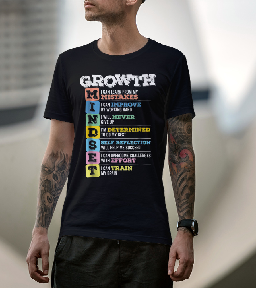 Growth Mindset Classroom Brain Motivation Mistakes Improve Never Determined Self Reflection Effort Train T-Shirt