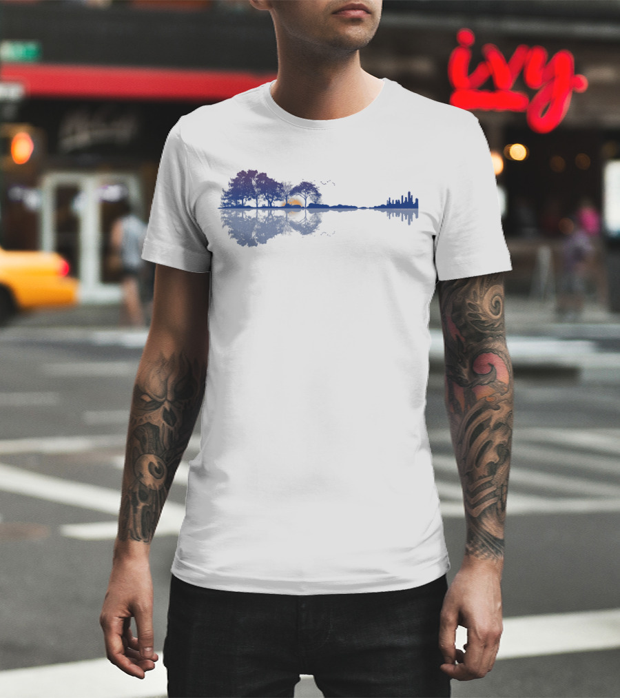Guitar Reflections Lake Scene For Music Lovers T-Shirt