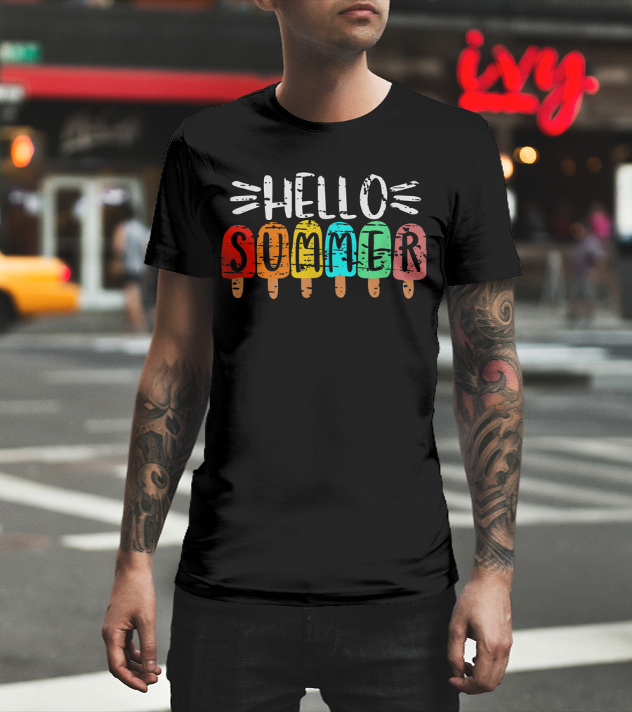 Hello Summer Vacation Ice Cream Popsicles T-Shirt